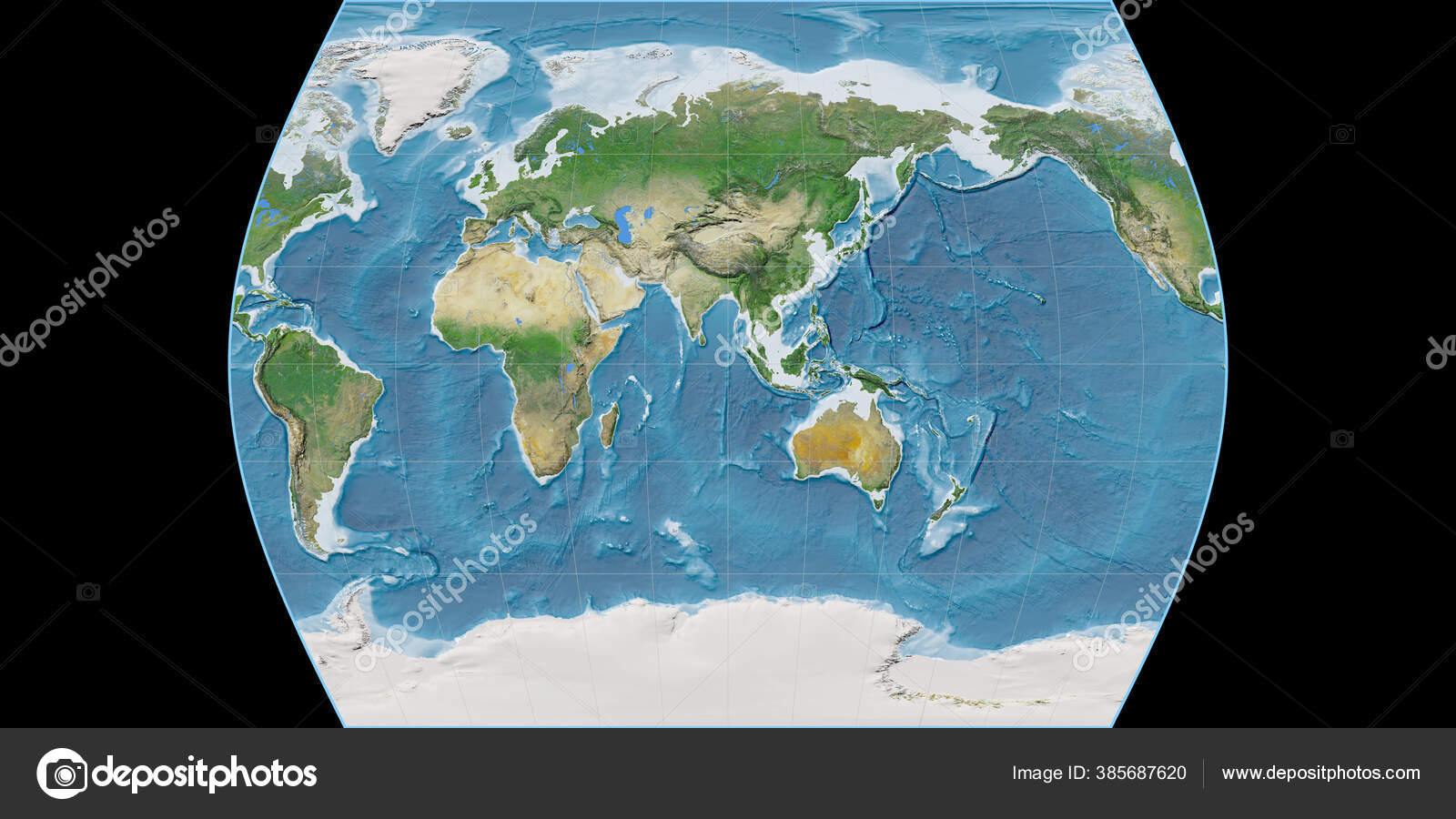 World Map Times Atlas Projection Centered East Longitude Satellite ...