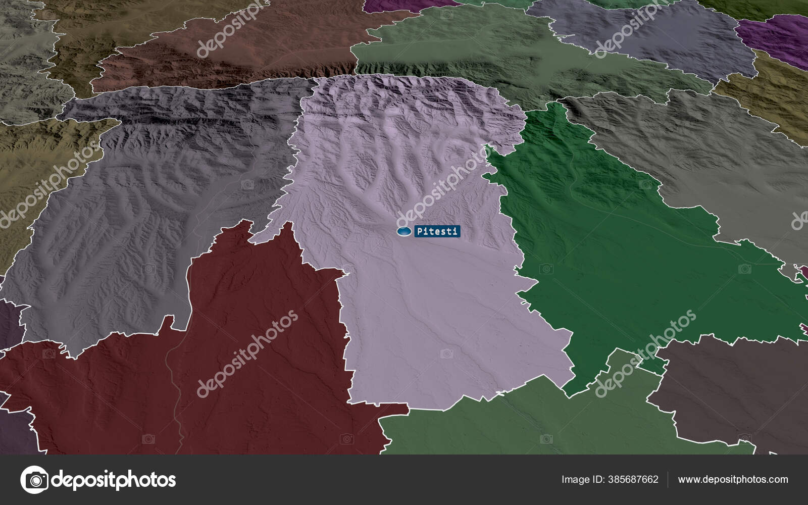 Arges County Romania Zoomed Highlighted Capital Colored Bumped Map ...