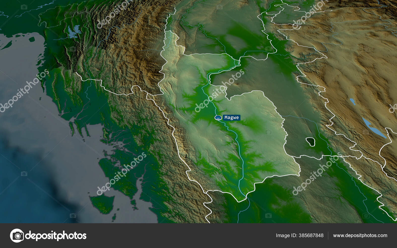 Magway Division Myanmar Zoomed Highlighted Capital Main Physical ...