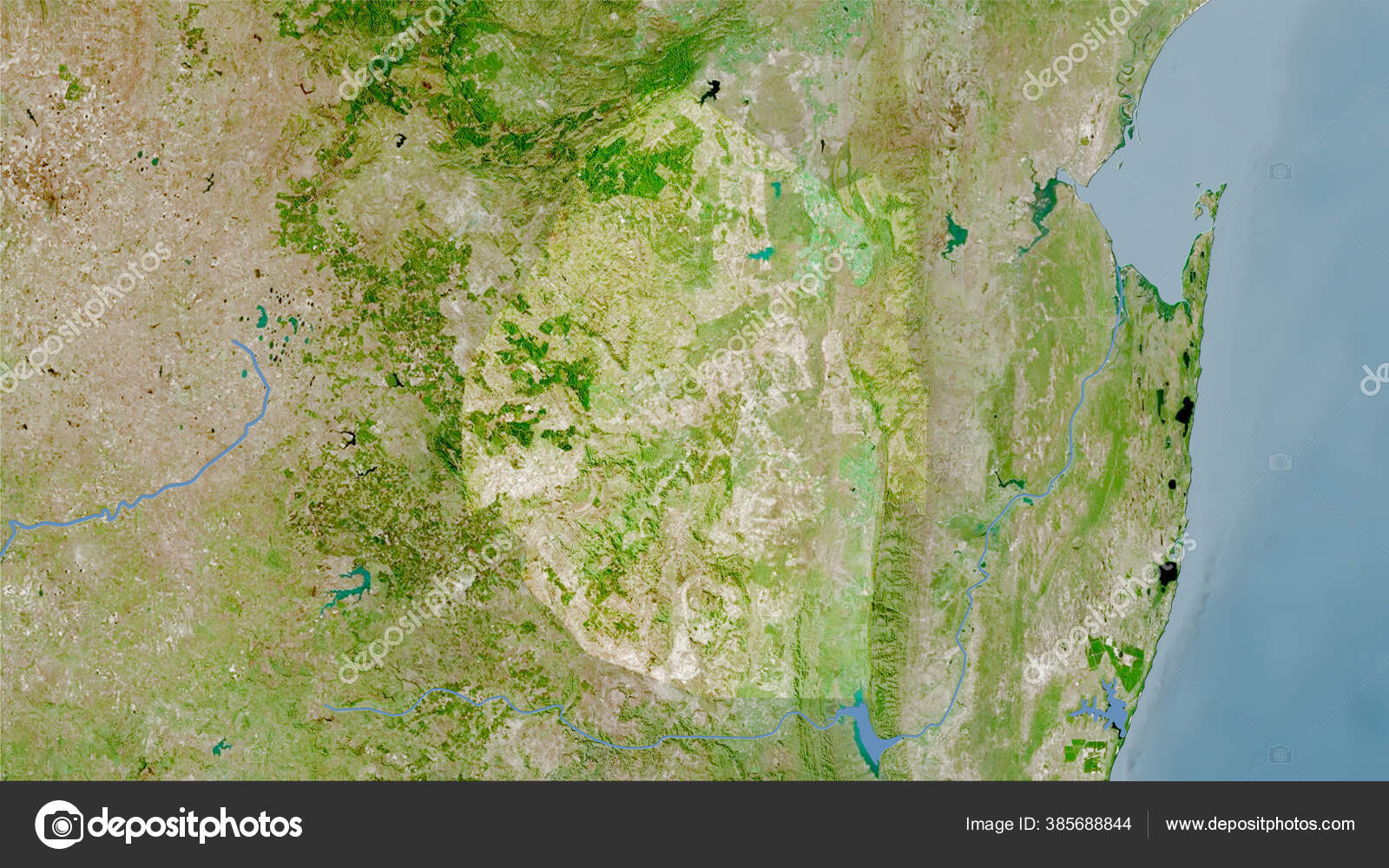 Swaziland Area Satellite Map Stereographic Projection Raw Composition ...