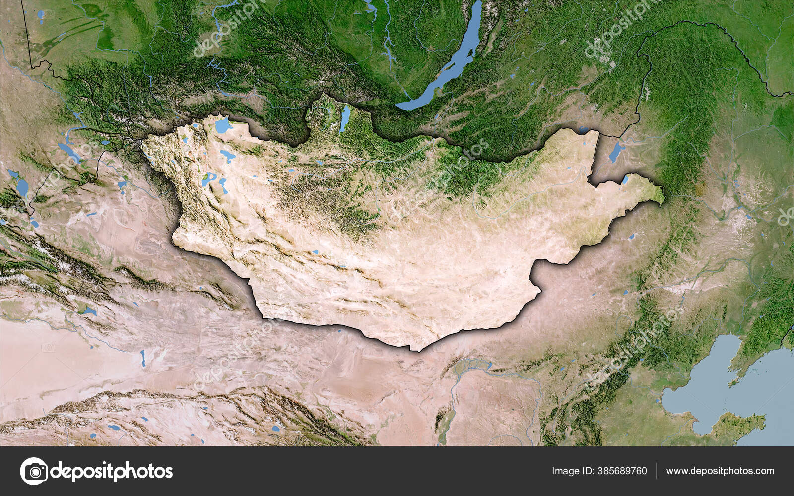 Mongolia Area Satellite Map Stereographic Projection Raw Composition ...