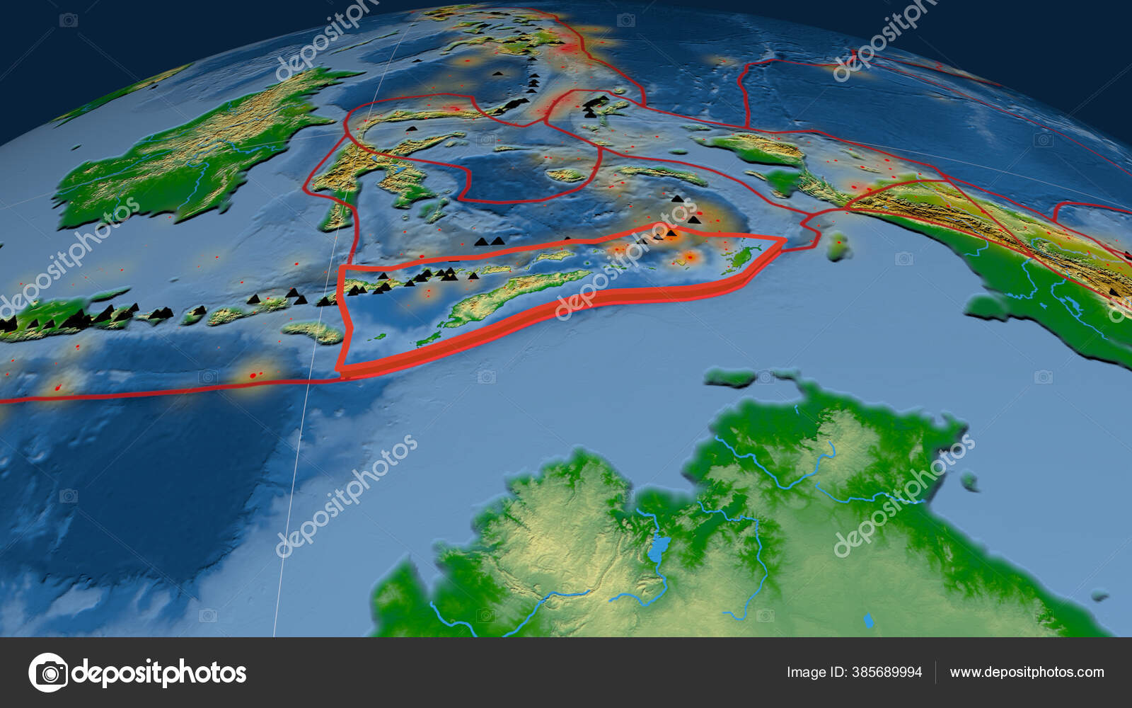 Timor Tectonic Plate Extruded Globe Color Physical Map Rendering ...