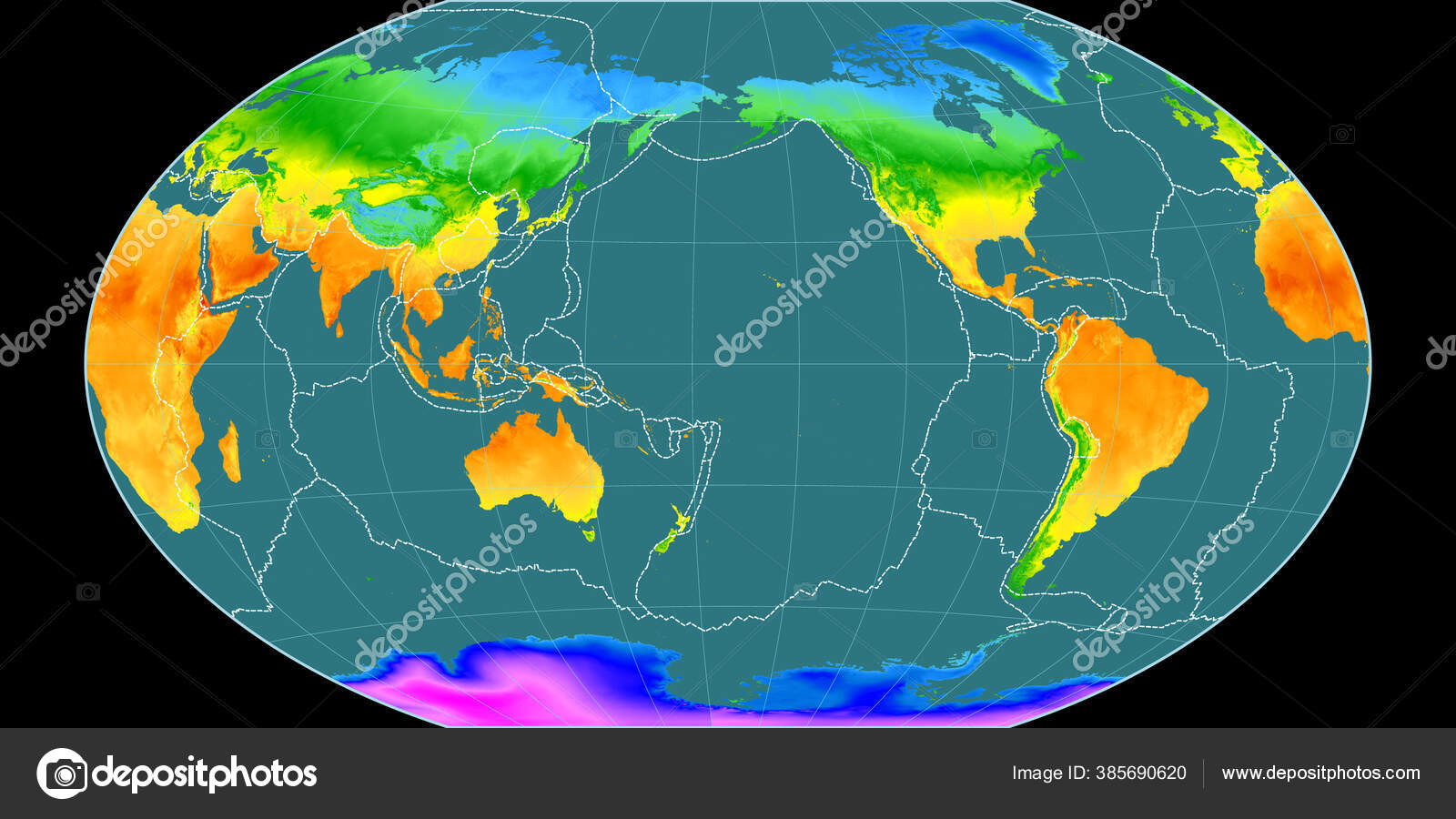 World Map Winkel Tripel Projection Centered 170 West Longitude Mean ...