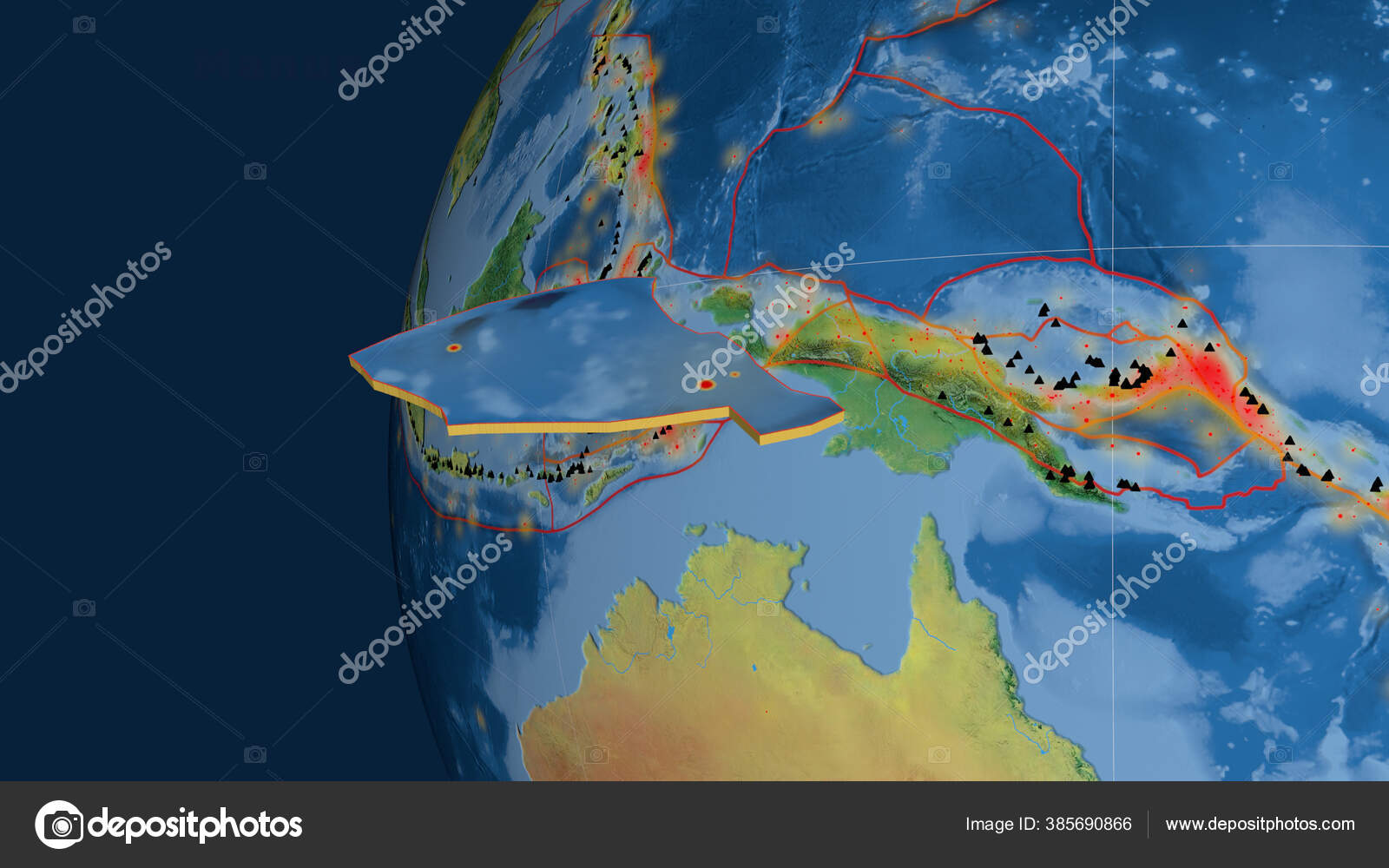 Manus Tectonic Plate Extruded Presented Globe Topographic Map Rendering ...