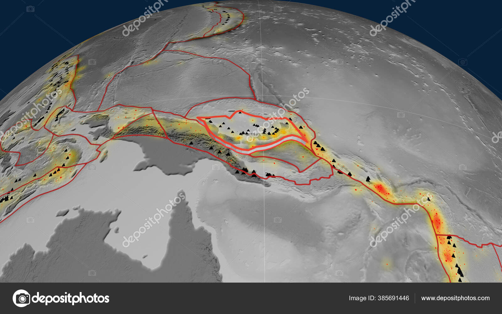 South Bismarck Tectonic Plate Extruded Globe Grayscale Elevation Map ...