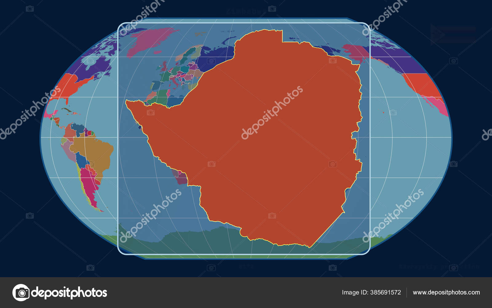 Zoomed View Zimbabwe Outline Perspective Lines Global Map Kavrayskiy ...