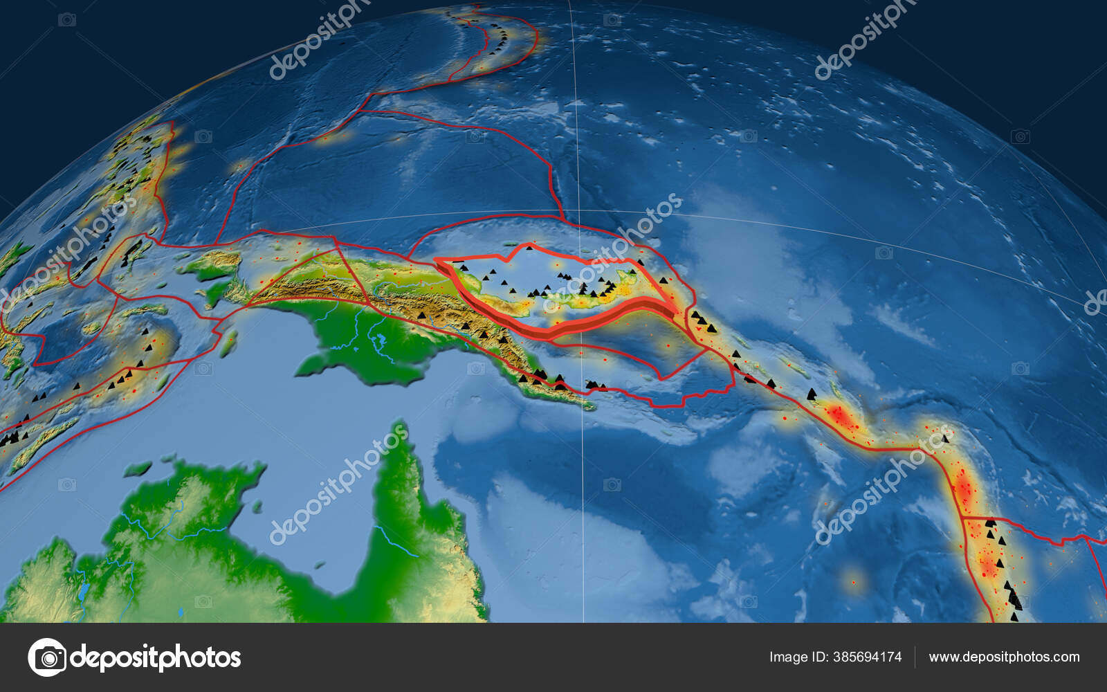 Placa Tectónica Bismarck Sur Extruida Globo Mapa Físico Color ...
