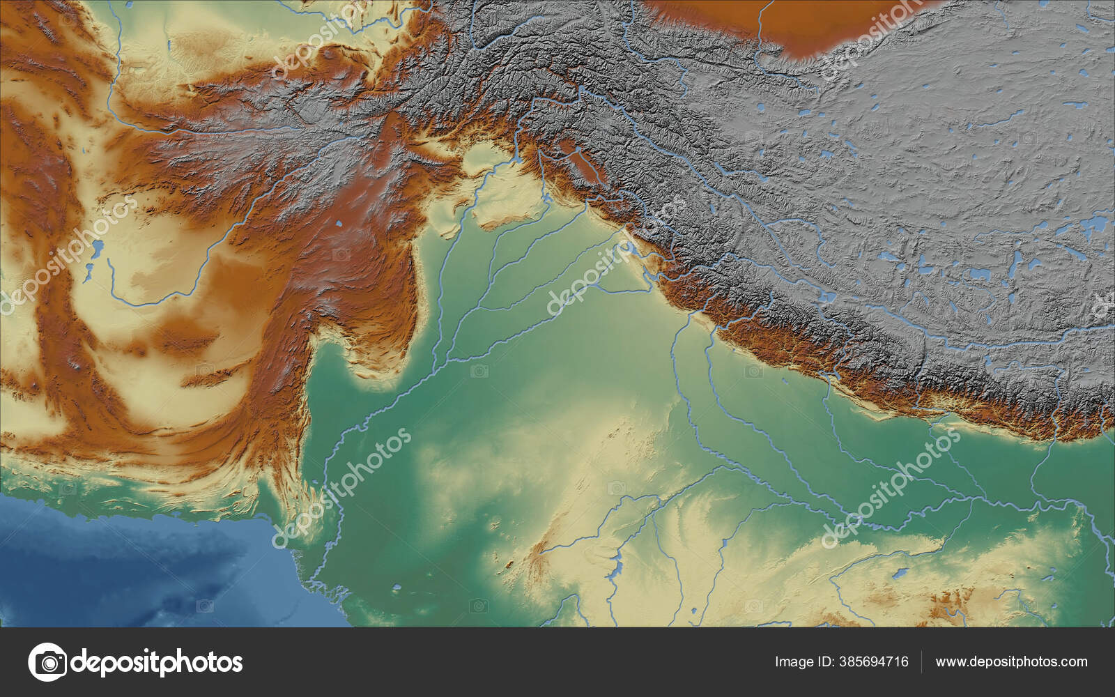Pakistan Close Perspective Country Outline Topographic Relief Map ...