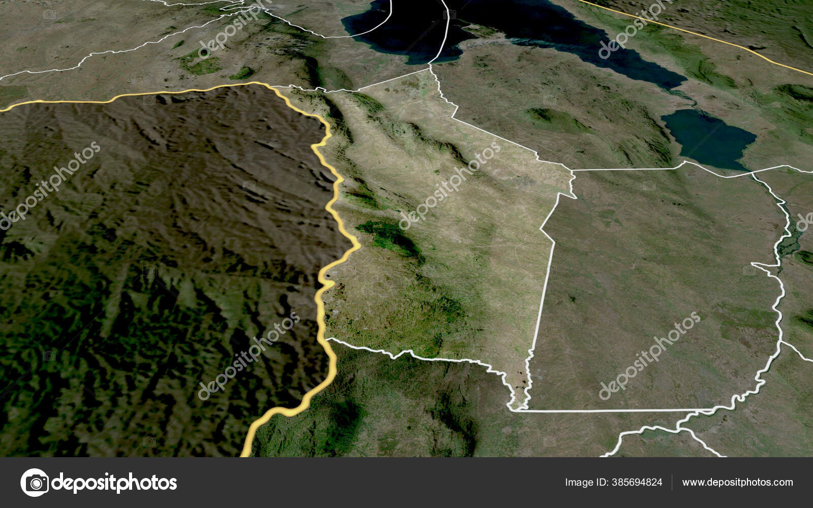 Ntcheu District Malawi Zoomed Highlighted Satellite Imagery Rendering ...