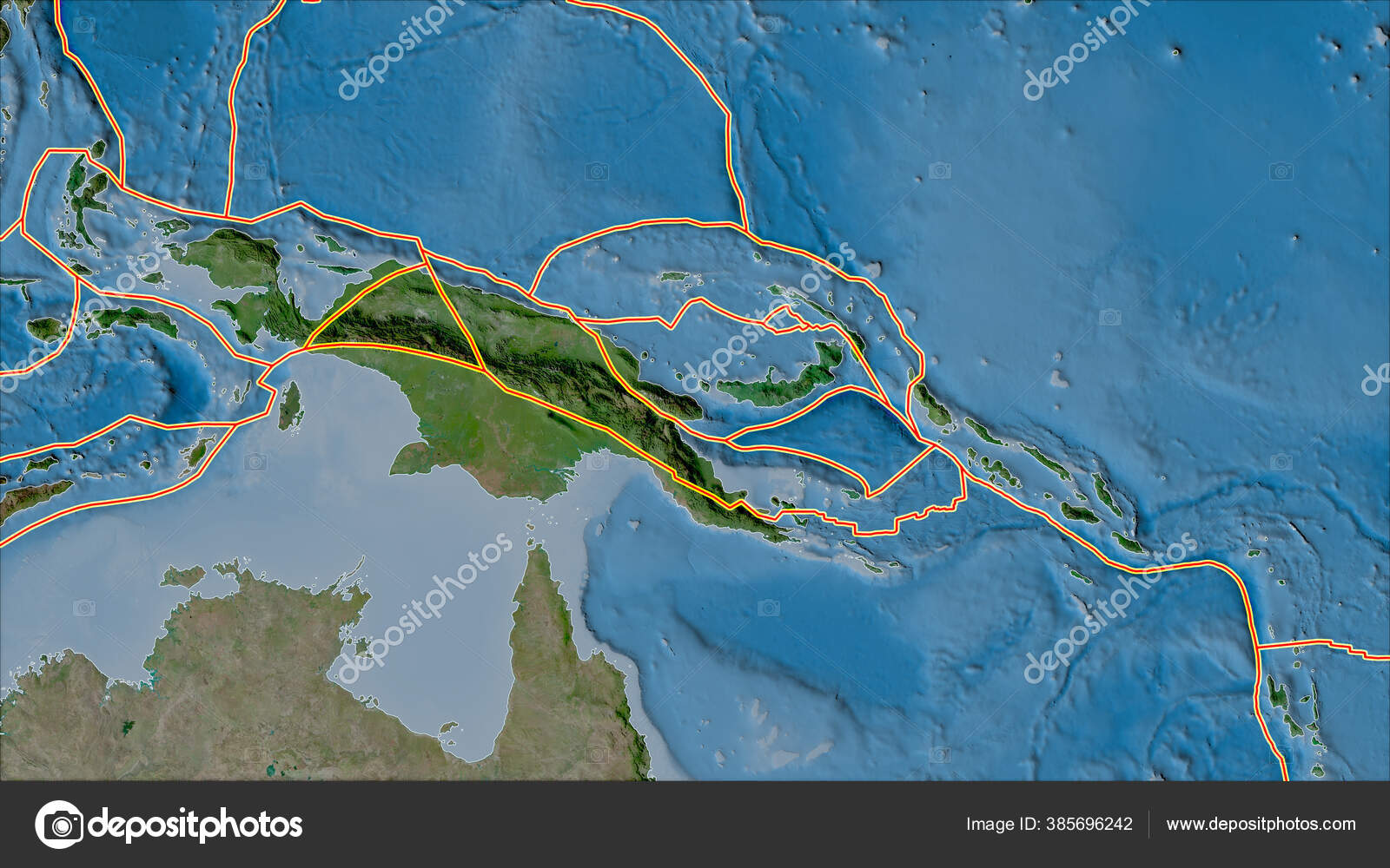 Tectonic Plates Borders Satellite Map Areas Adjacent Woodlark Plate ...