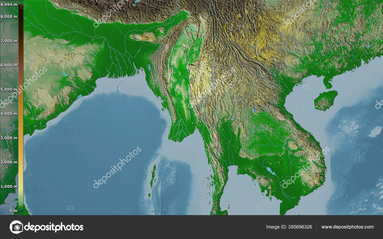 Physical Map Myanmar Area Stereographic Projection Legend Raw ...