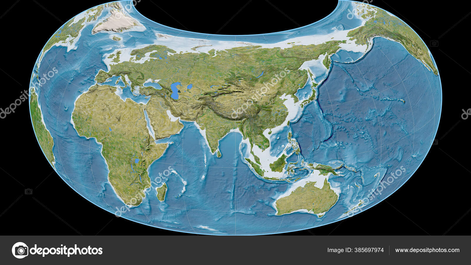 World Map Raisz Armadillo Projection Centered East Longitude Satellite ...