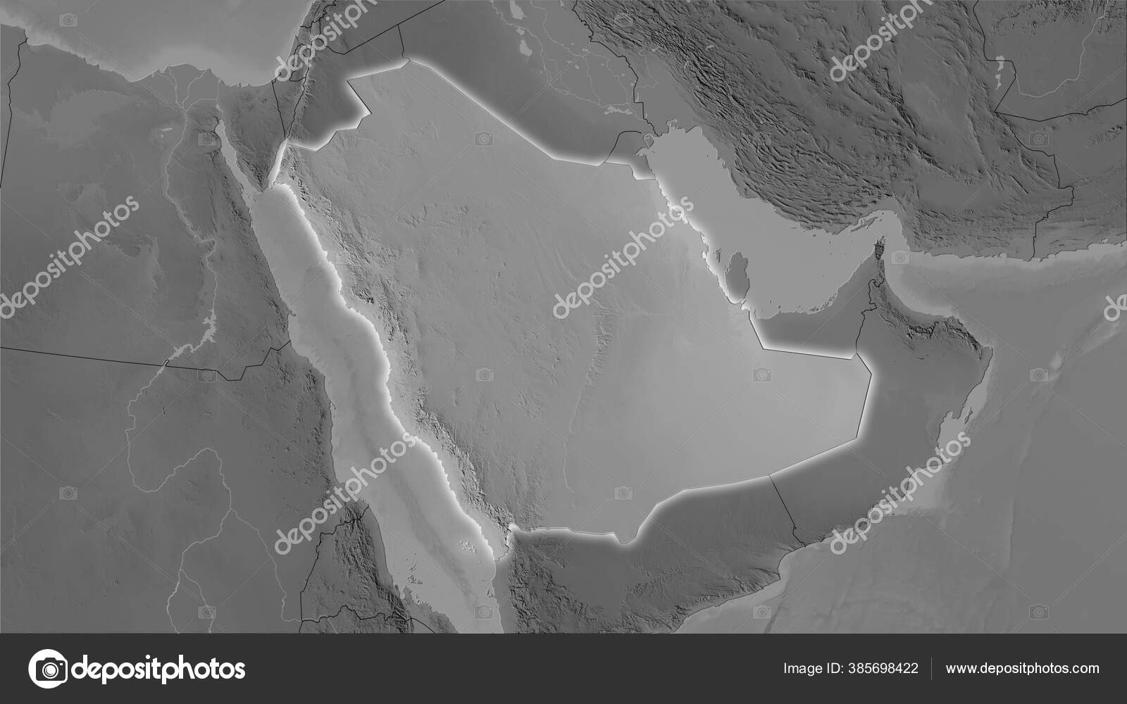 Saudi Arabia Area Grayscale Elevation Map Stereographic Projection Raw ...