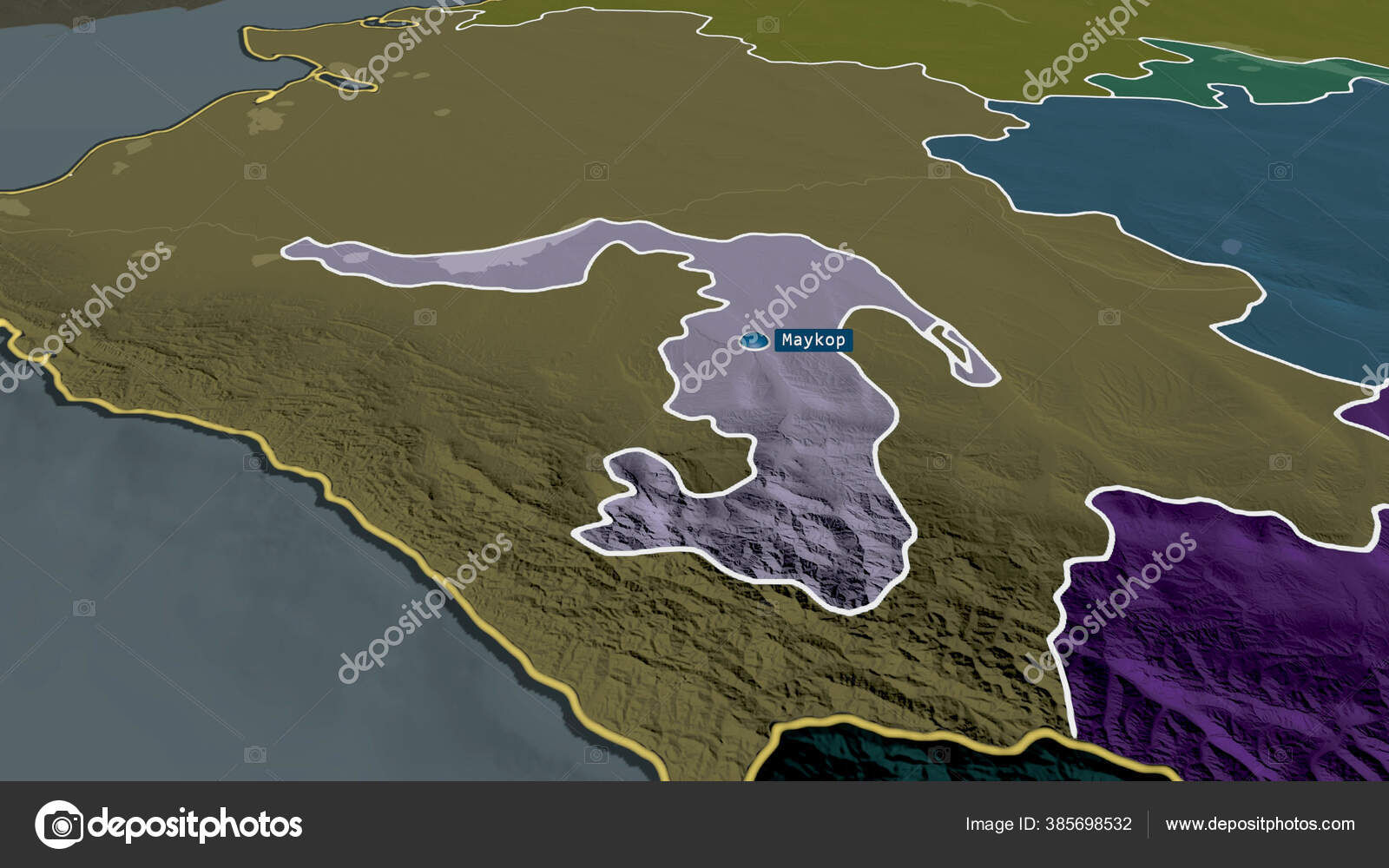 Adygey República Rusia Acercó Destacó Con Capital Mapa Coloreado Tocado ...