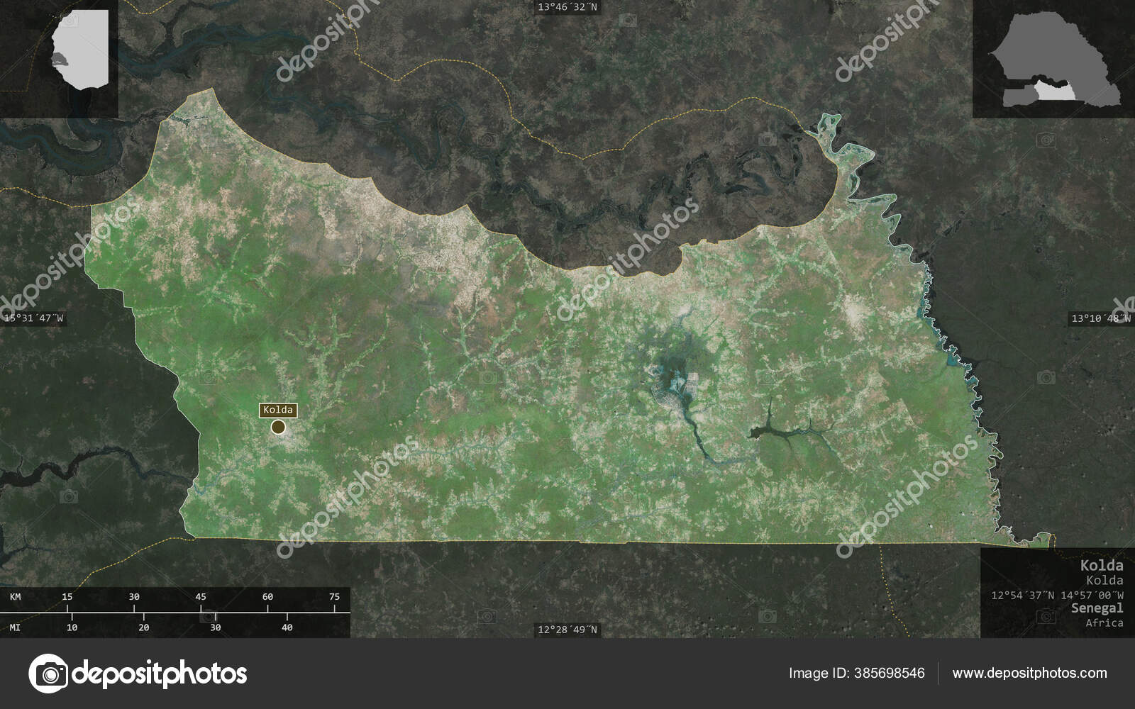 Kolda Region Senegal Satellite Imagery Shape Presented Its Country Area ...