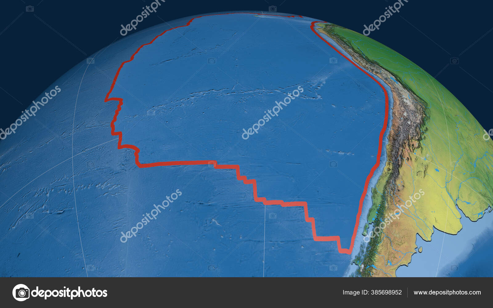 Nazca Tectonic Plate Outlined Globe Natural Earth Topographic Map ...