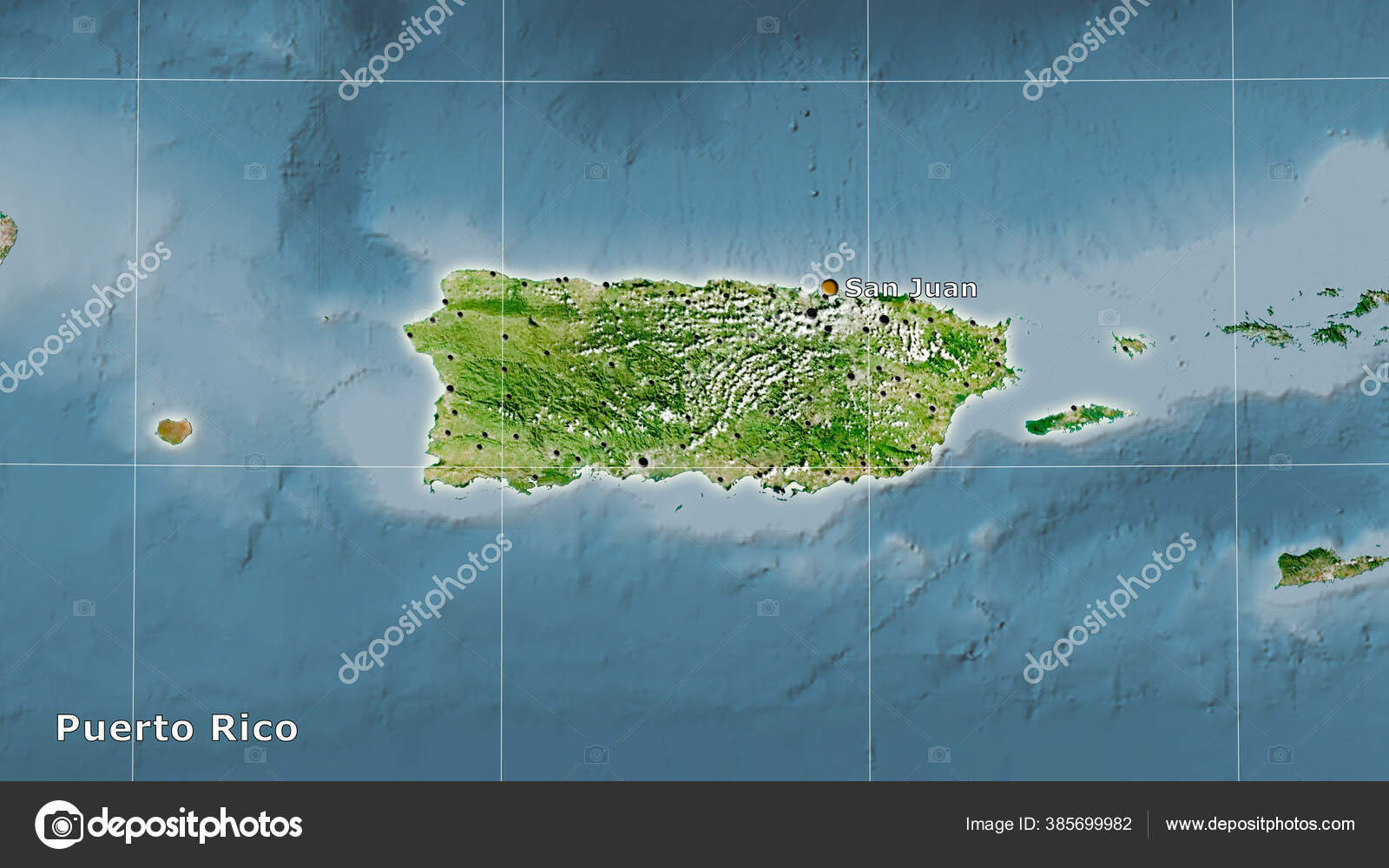 Puerto Rico Area Satellite Map Stereographic Projection Main ...