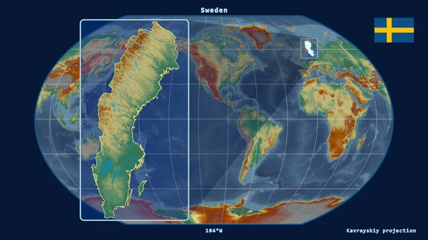 Zoomed-in view of Sweden outline with perspective lines against a ...