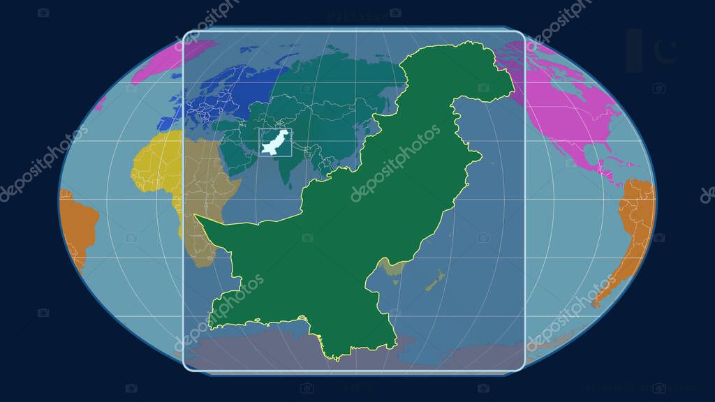 Vista ampliada del esquema de Pakistán con líneas de perspectiva contra ...