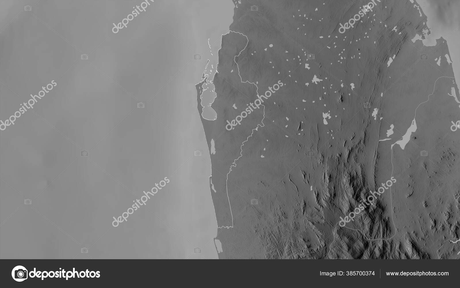 Puttalam District Sri Lanka Grayscaled Map Lakes Rivers Shape Outlined ...