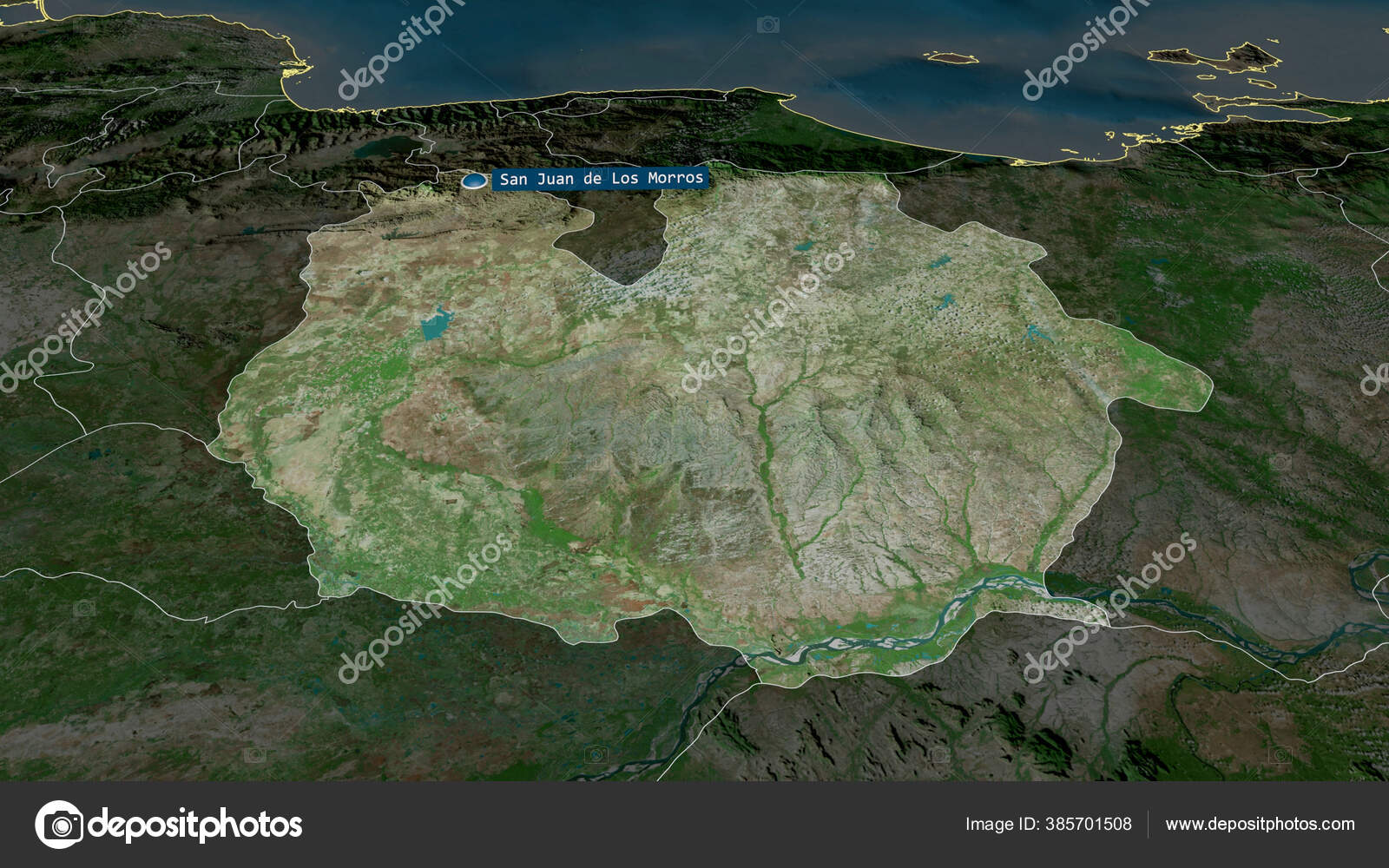 Guarico State Venezuela Zoomed Highlighted Capital Satellite Imagery ...