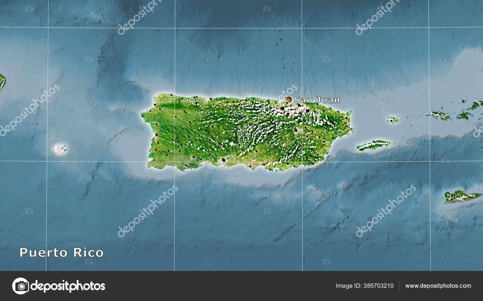 Puerto Rico Area Satellite Map Stereographic Projection Main ...