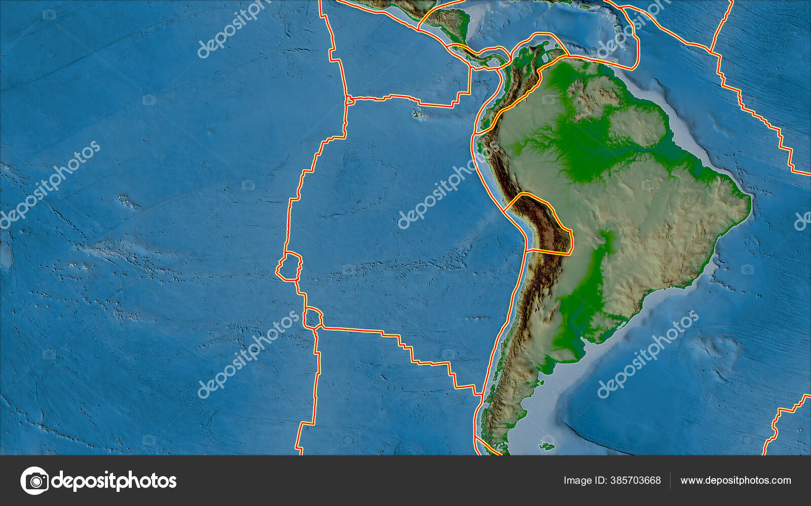 Las Placas Tectónicas Bordean Mapa Físico Las Áreas Adyacentes Área ...