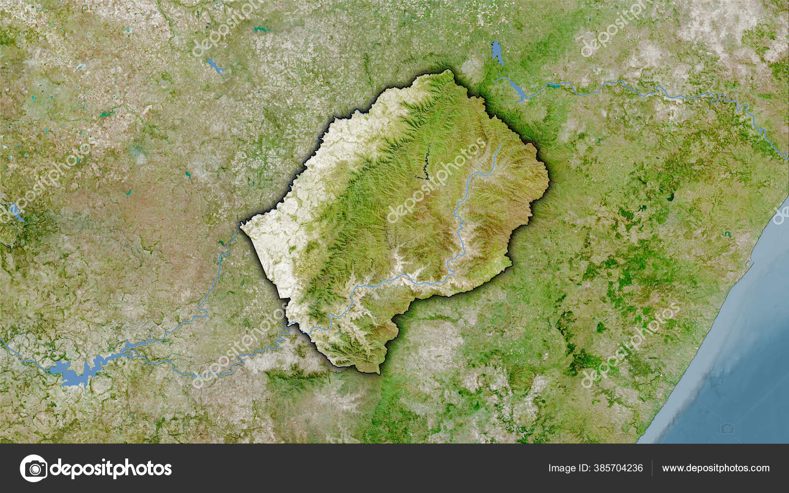 Lesotho Area Satellite Map Stereographic Projection Raw Composition ...