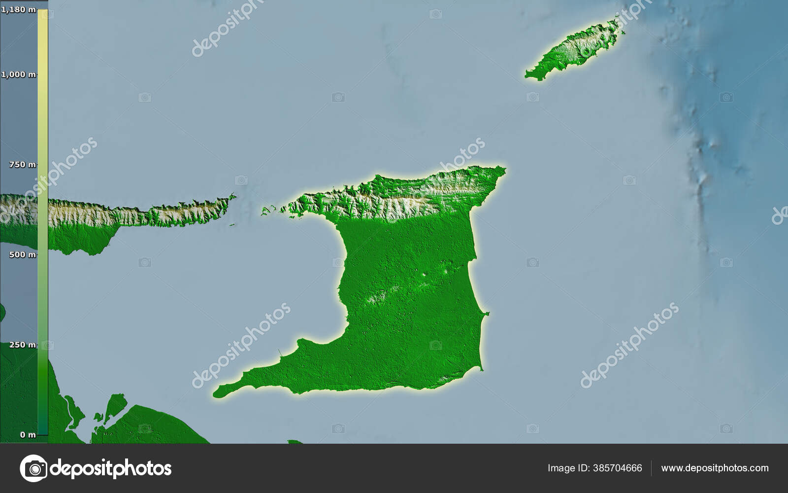 Physical Map Trinidad Tobago Area Stereographic Projection Legend Raw ...