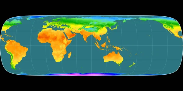 World map in the Tobler G1 projection centered on 90 East longitude ...