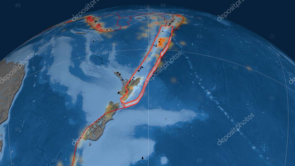 Placa tectónica Kermadec extruida en el globo. topografía y batimetría ...