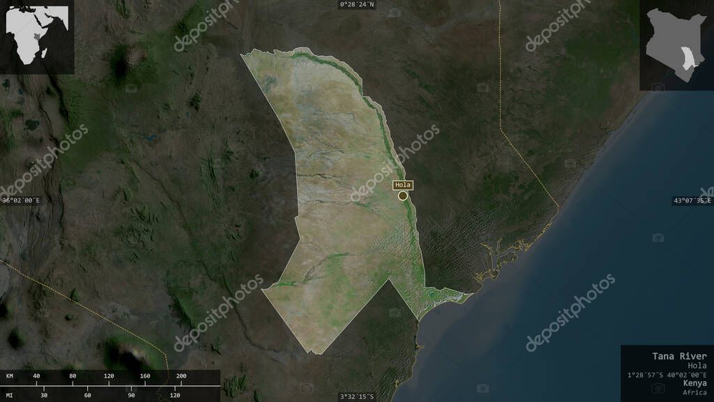 Río Tana, condado de Kenia. Imágenes de satélite. Forma presentada ...