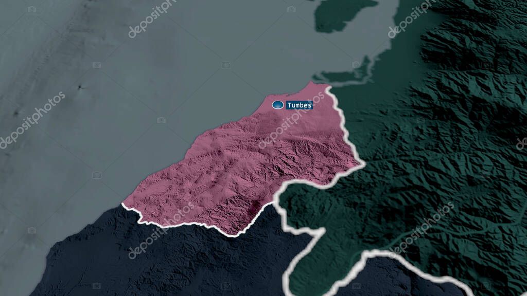 Tumbes - región de Perú ampliada y destacada con capital. Mapa ...