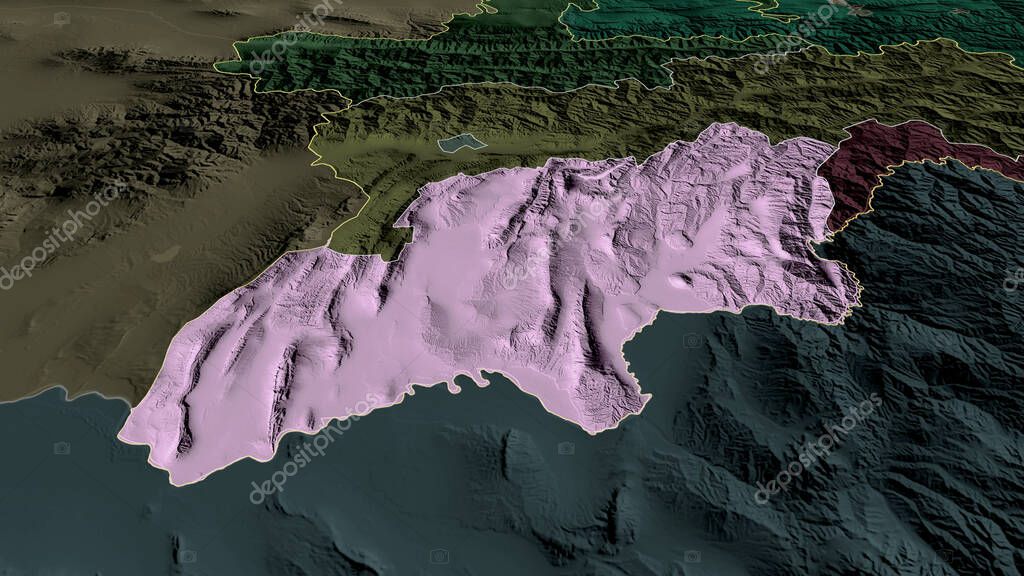 Khatlon - región de Tayikistán se acercó y destacó. Mapa coloreado y ...