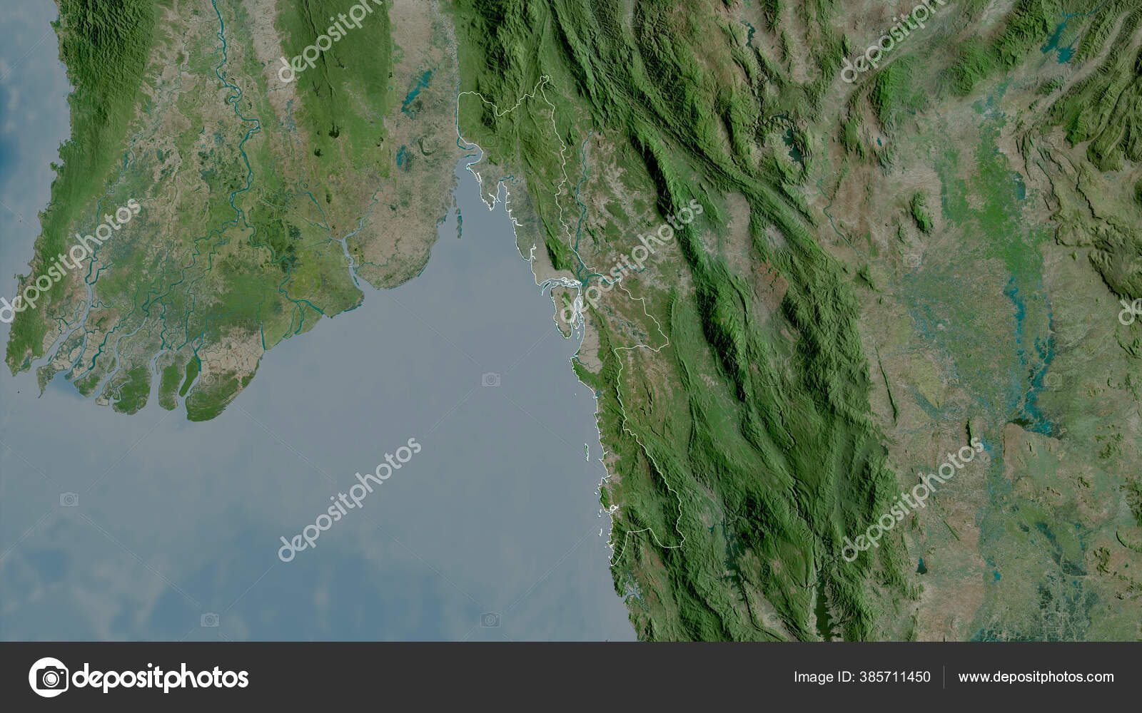 Mon State Myanmar Satellite Imagery Shape Outlined Its Country Area ...