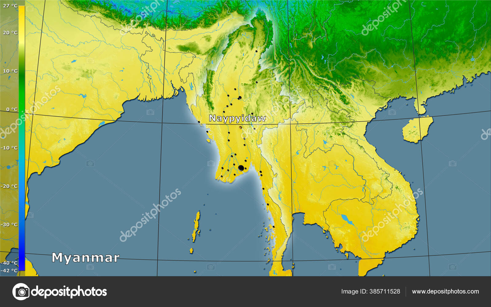 Mean Temperature Coldest Quarter Myanmar Area Stereographic Projection ...