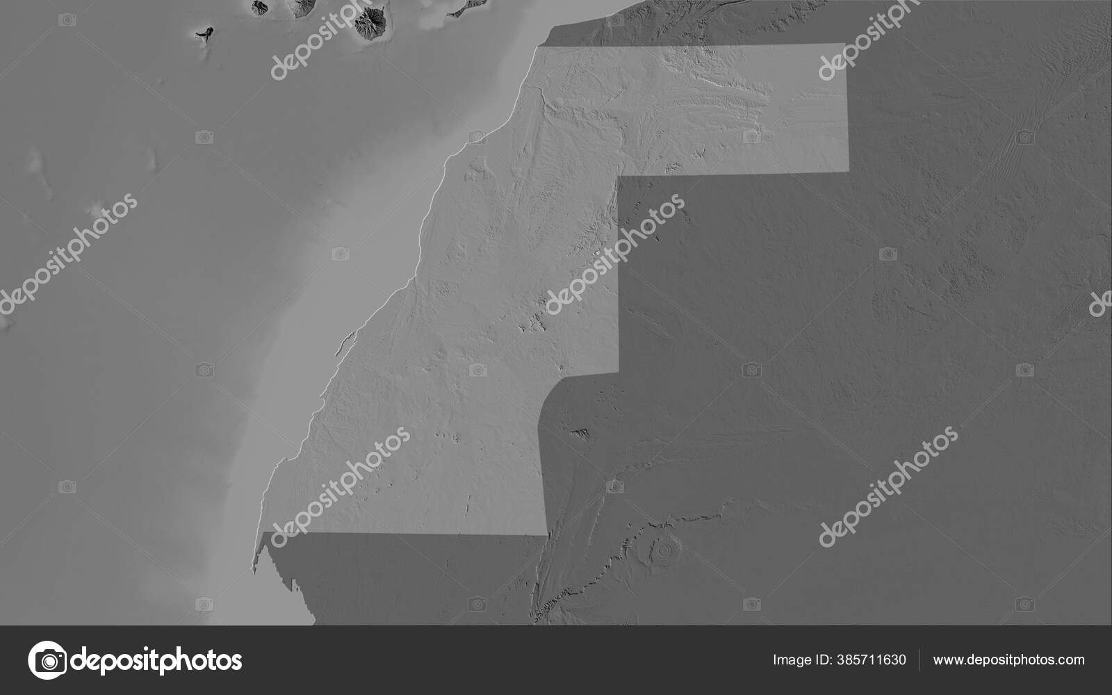 Western Sahara Area Bilevel Elevation Map Stereographic Projection Raw ...