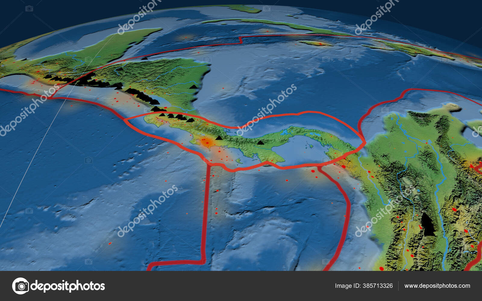 Panama Tectonic Plate Outlined Globe Natural Earth Topographic Map ...
