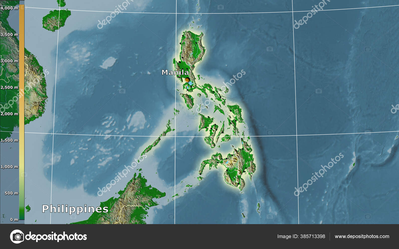 Physical Map Philippines Area Stereographic Projection Legend Main ...