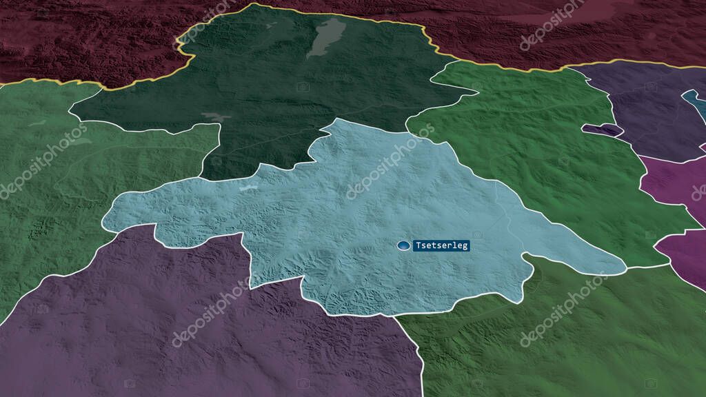 Arhangay - provincia de Mongolia zoomed y destacó con capital. Mapa ...