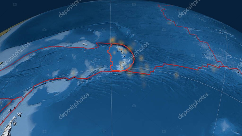 Placa tectónica sándwich delineada en el globo. imágenes satelitales ...