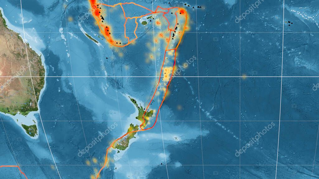 Placa tectónica de Kermadec esbozada en las imágenes satelitales ...