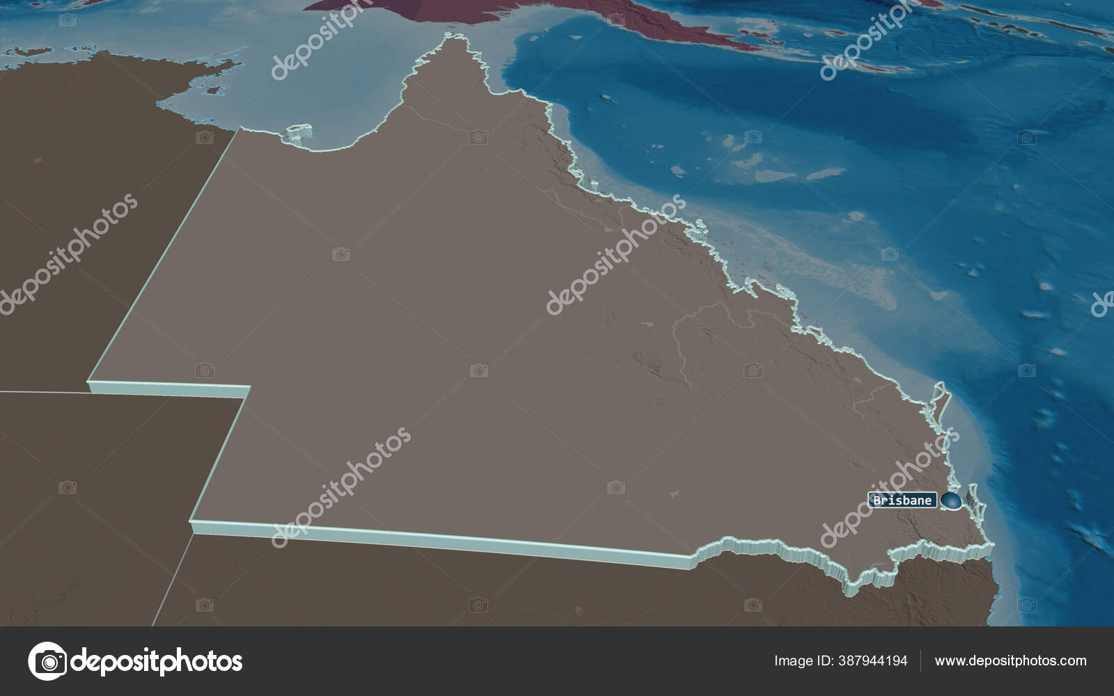 Zoom Queensland State Australia Extruded Oblique Perspective Colored ...