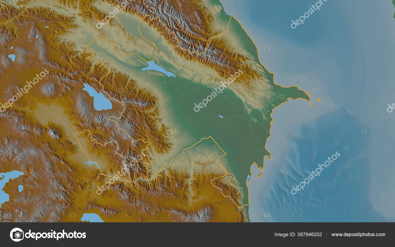 Outlined Shape Azerbaijan Area Topographic Relief Map Surface Waters ...