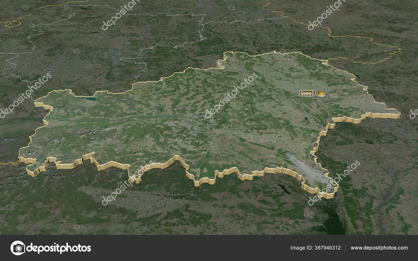 Zoom Homyel' Region Belarus Extruded Oblique Perspective Satellite ...