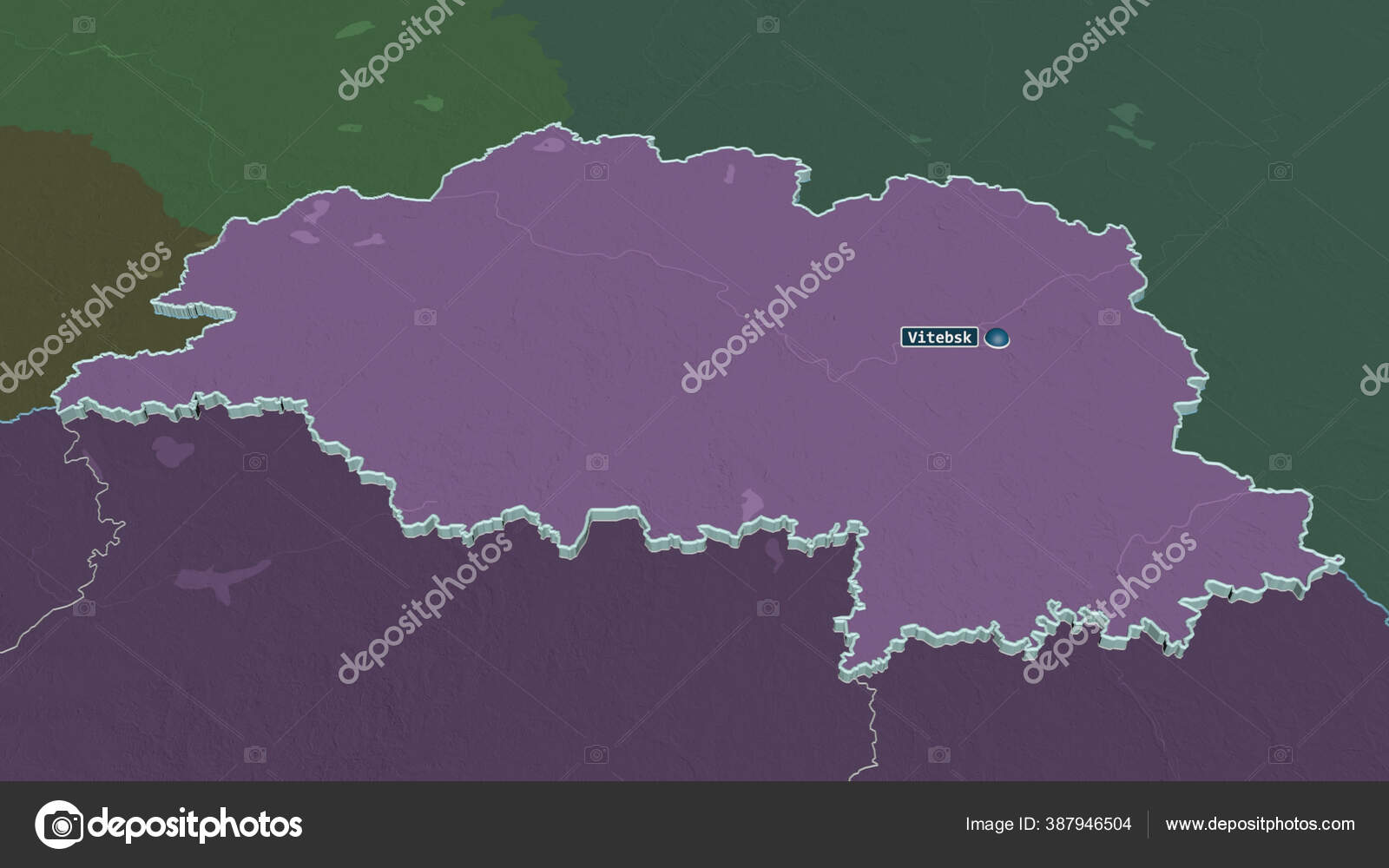 Zoom Vitsyebsk Region Belarus Extruded Oblique Perspective Colored ...