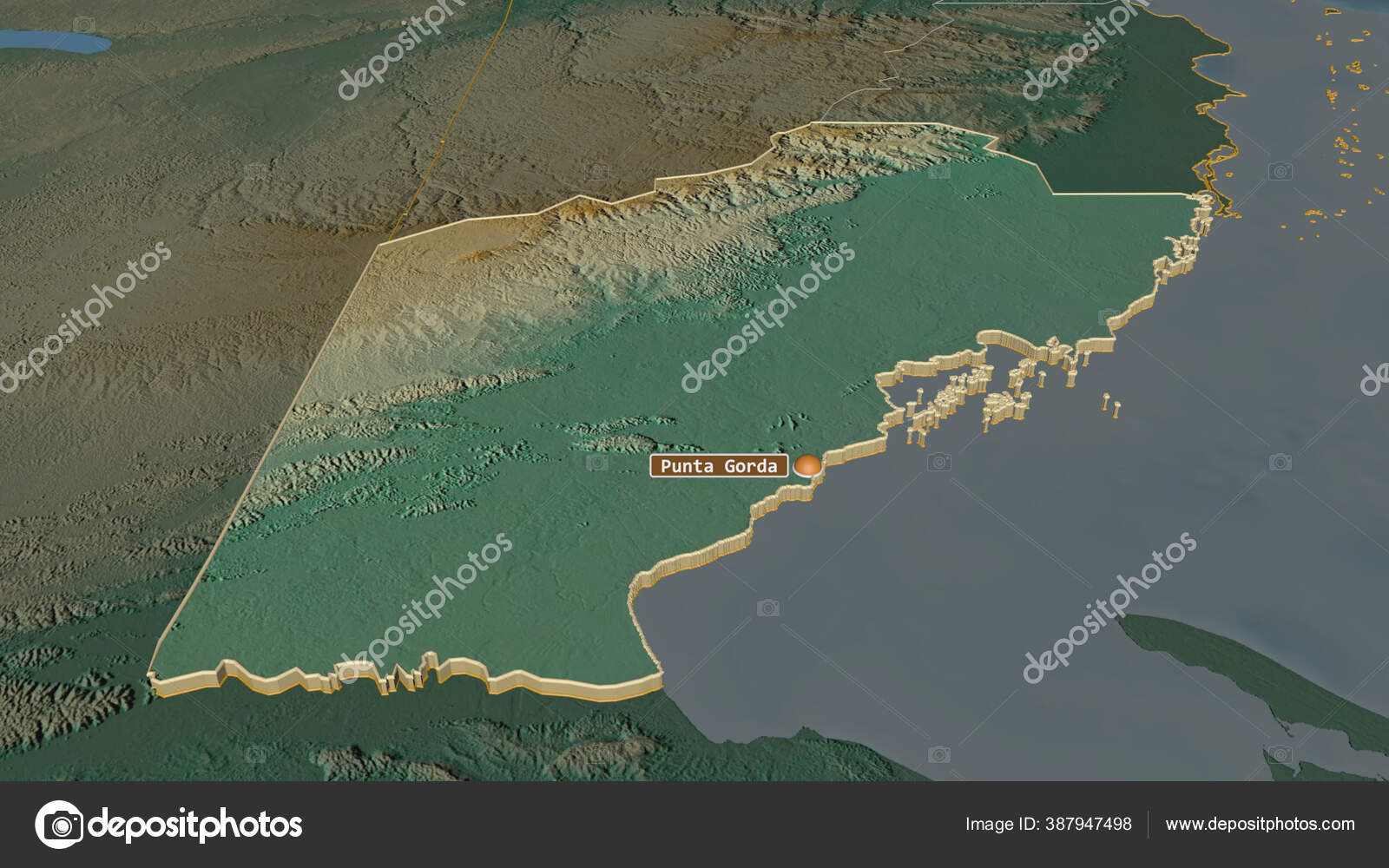 Zoom Toledo District Belize Extruded Oblique Perspective Topographic ...