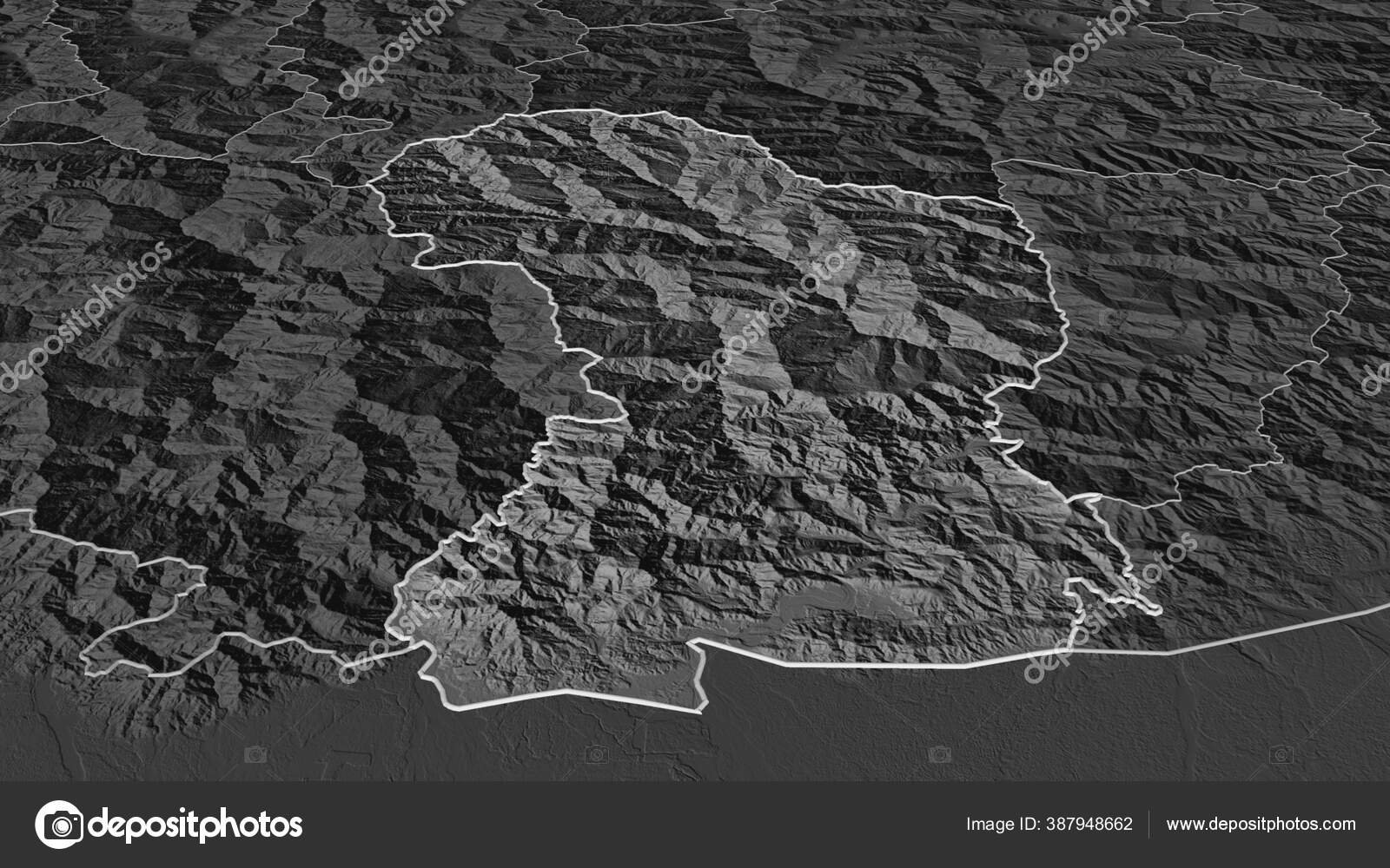 Zoom Dagana District Bhutan Outlined Oblique Perspective Bilevel ...