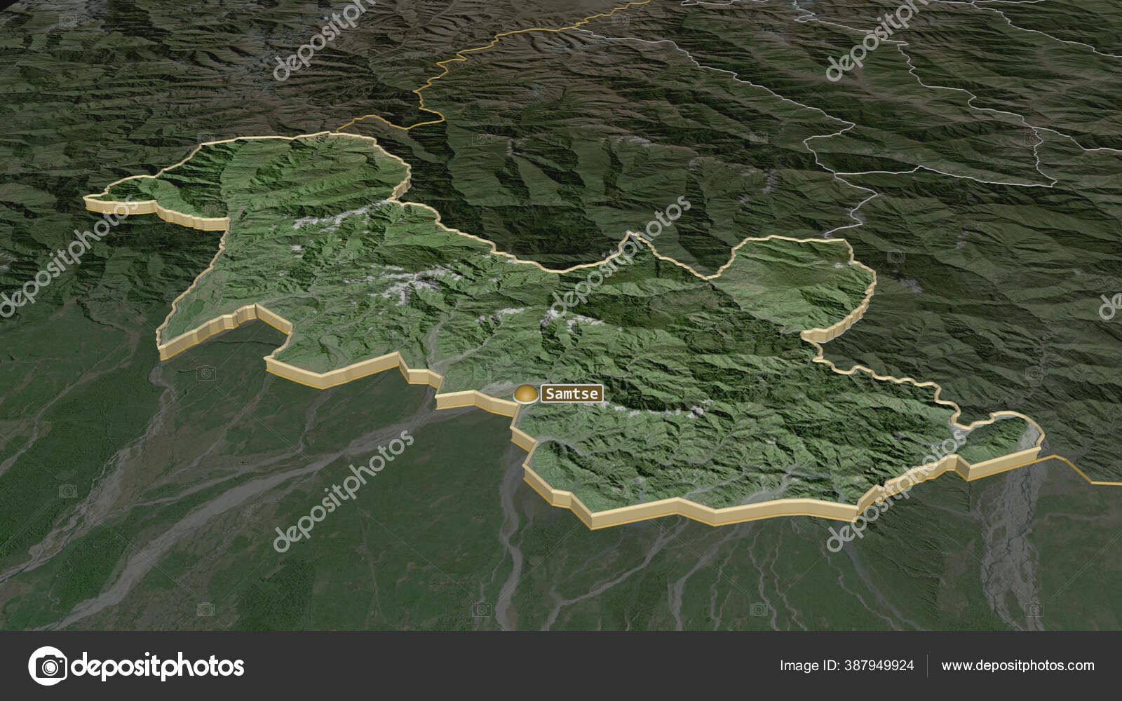 Zoom Samtse District Bhutan Extruded Oblique Perspective Satellite ...