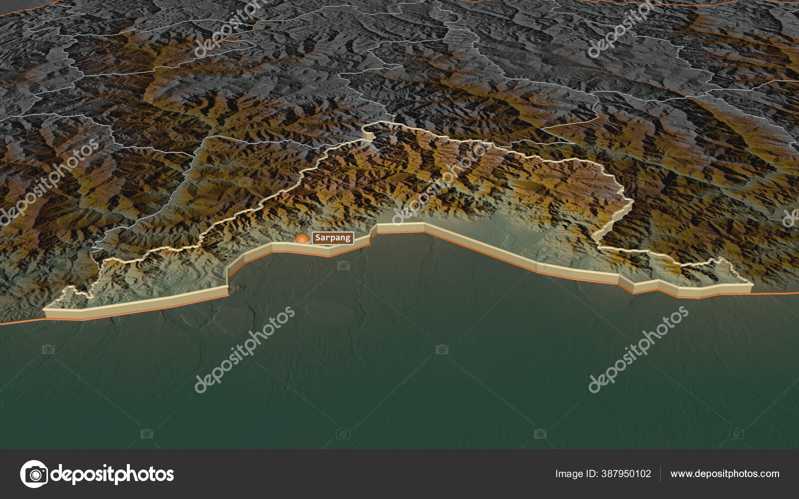 Zoom Sarpang District Bhutan Extruded Oblique Perspective Topographic ...